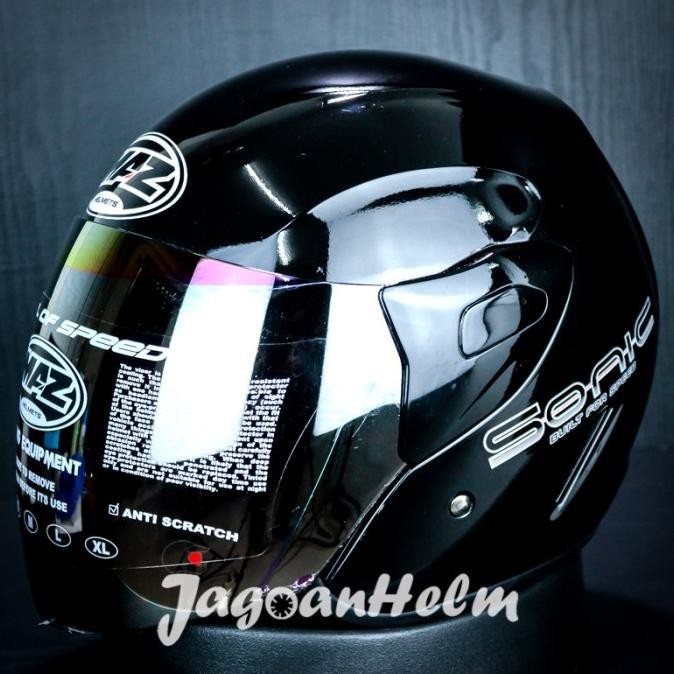 Jual Helmet Maz Helm Sonic | Black Glossy | Half Face Single Visor ...