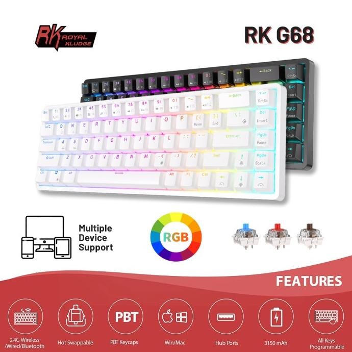 Jual Royal Kludge RK G68 Wireless Mechanical Gaming Keyboard RK837 3 ...