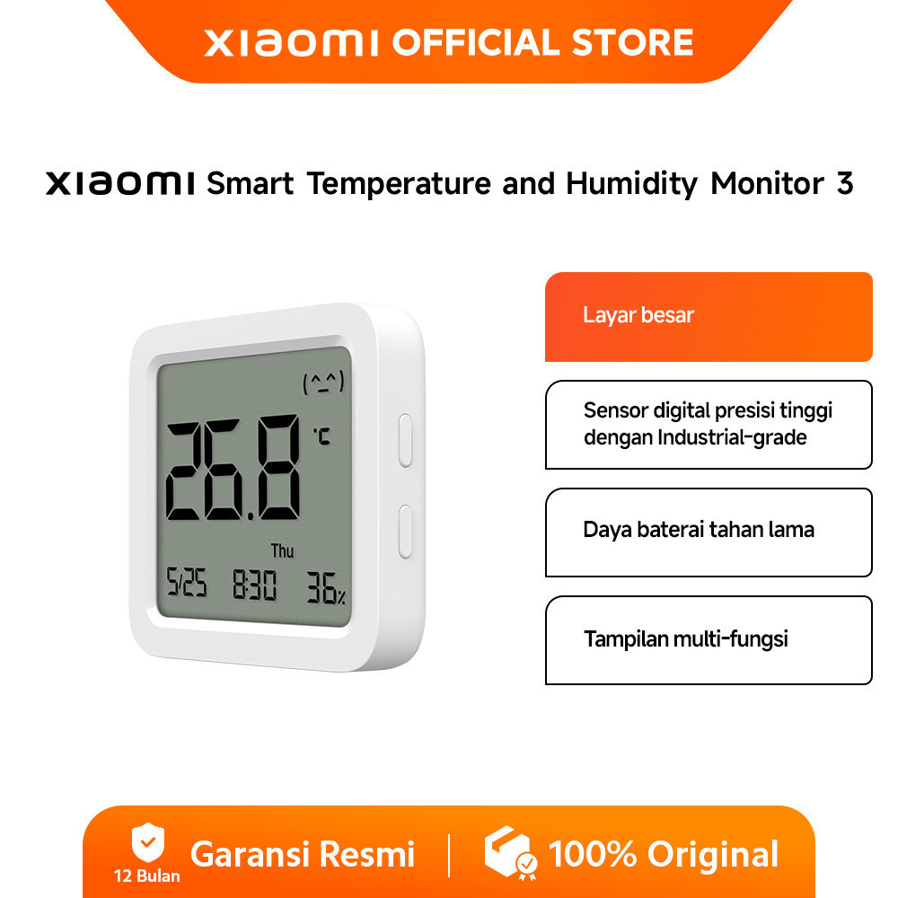Jual Xiaomi Temperature and Humidity Monitor 3 | Layar besar | Sensor ...