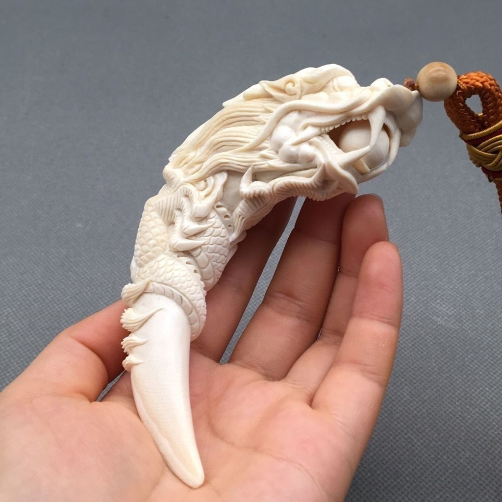 Jual Mammoth Ivory Carving Dragon Tooth Pendant Mammoth Tooth Tip ...