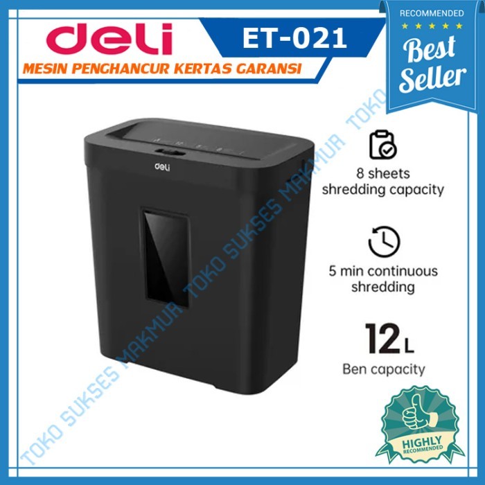 Jual Deli Et021 Mesin Penghancur Kertas Paper Shredder 12 Liter 8 ...
