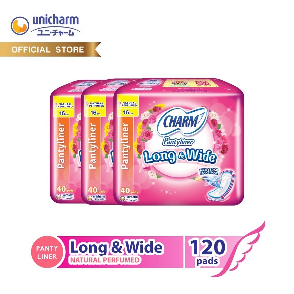 Jual Charm Long & Wide Pantyliner Absorbent Fit Breathable Perfumed 40 ...