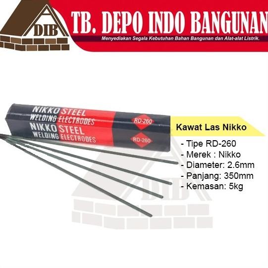 Jual KAWAT LAS 2.6 NIKKO RD 260 UKURAN 2,6 MM X 350MM ELEKTRODA (5KG) STEEL | Shopee Indonesia