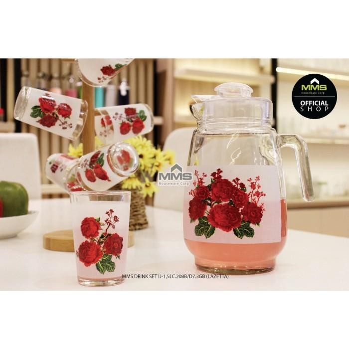 Jual Lazzeta Glass Drink Set Paket Alat Minum 1 Teko 6 Gelas Motif ...