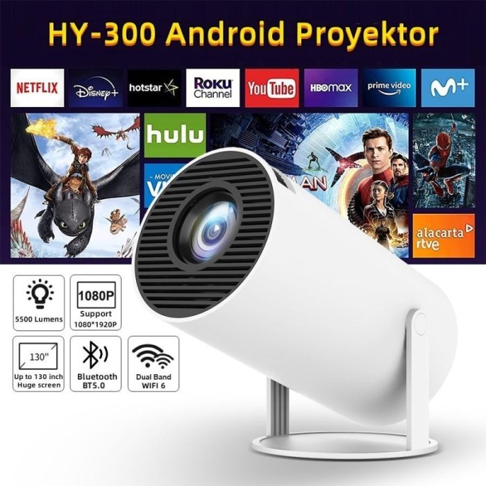 Jual Smart Projector Portable 5500 Lumens Android 11 Proyektor HY300 ...