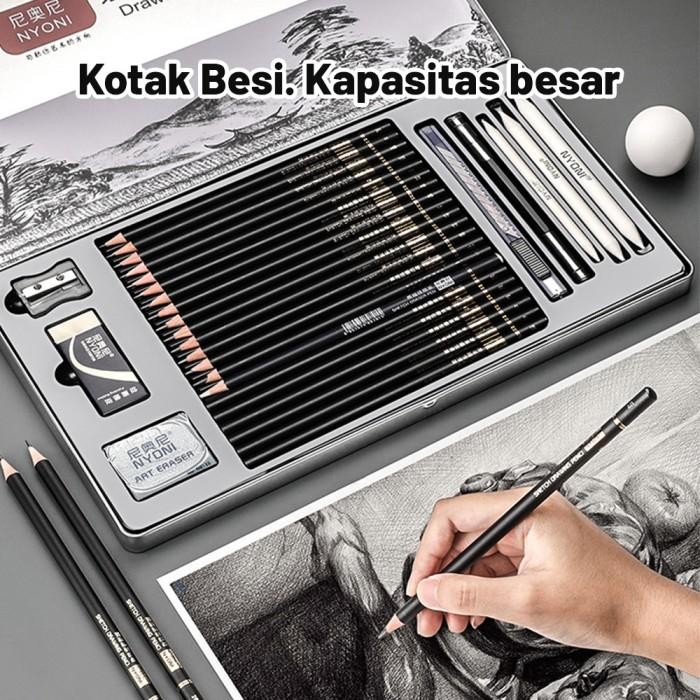 Jual Nyoni Drawing Pencil Gambar Set 29Pcs Metal Tin Box Pensil Gambar ...