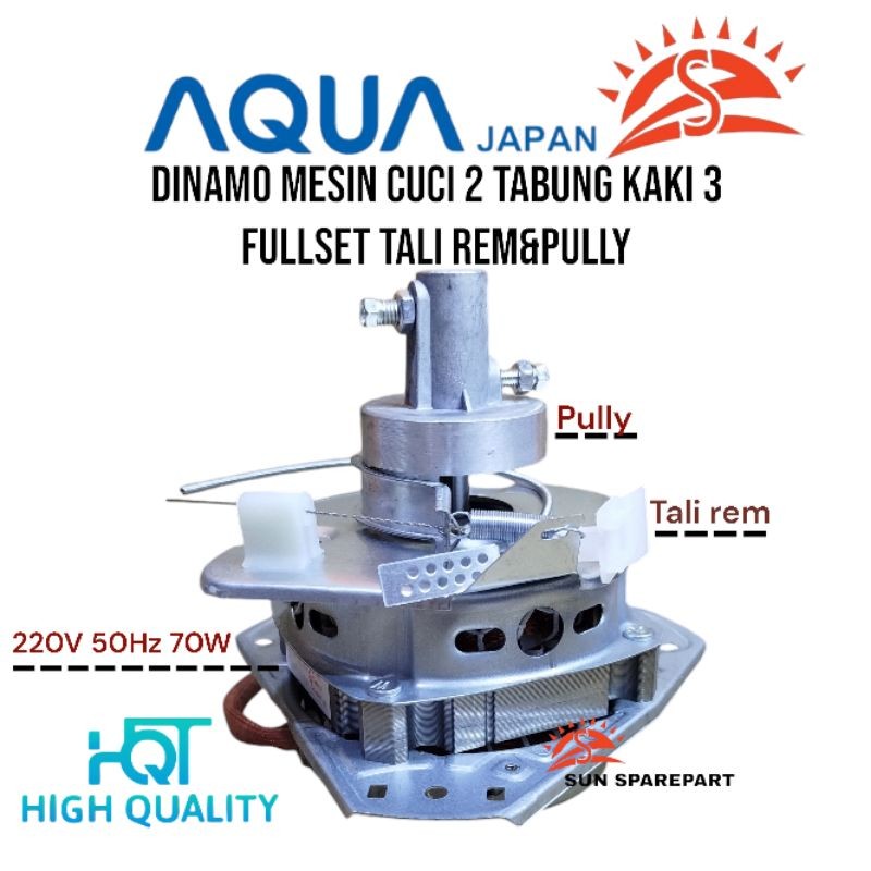 Jual dinamo spin pengering mesin cuci aqua 2 tabungfullset tali rem pully 70watt | Shopee Indonesia
