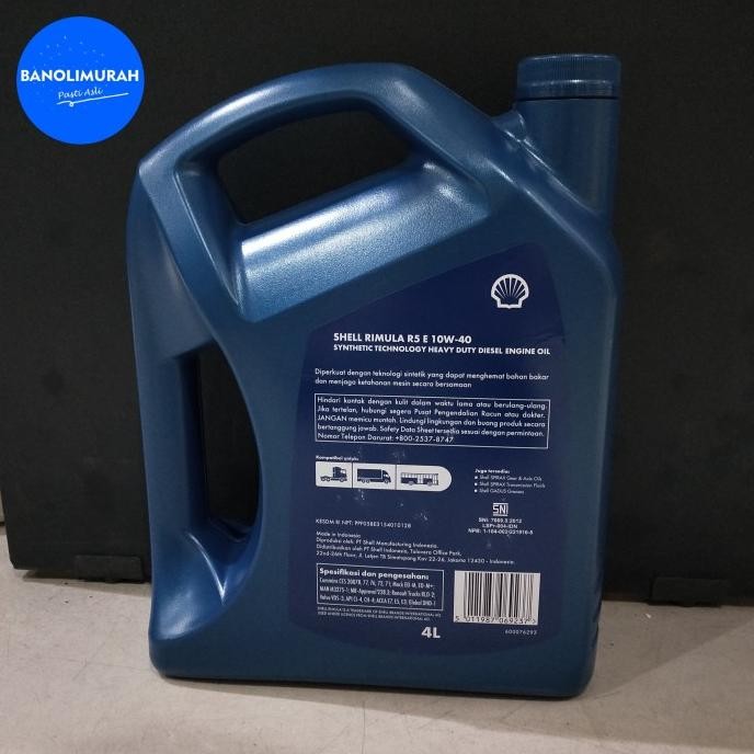 Jual Oli Shell Rimula R5 R5E 10W40 10W-40 Galon 4Liter | Shopee Indonesia