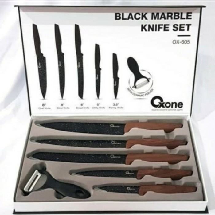 Jual Produk Ready OXONE Pisau Set OX 605 Black Marble Knife Set isi 6pcs | Shopee Indonesia