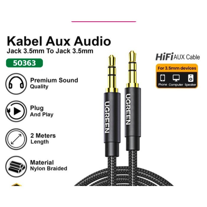 Jual Ugreen Kabel Audio Aux 3,5Mm Male To Male 2M Gold Plated - Black (50363) | Shopee Indonesia