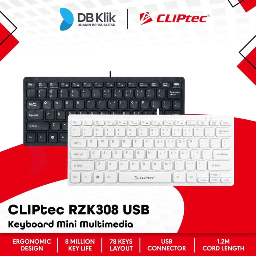 Jual Cliptec Keyboard Mini Multimedia Wired Rzk308 Usb - Rzk 308 ...