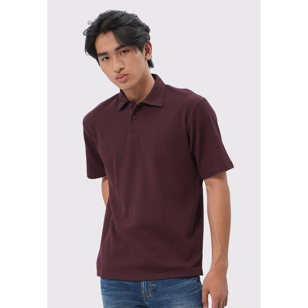 Jual Executive Short Sleeve Textured Polo Shirt Wine | Shopee Indonesia