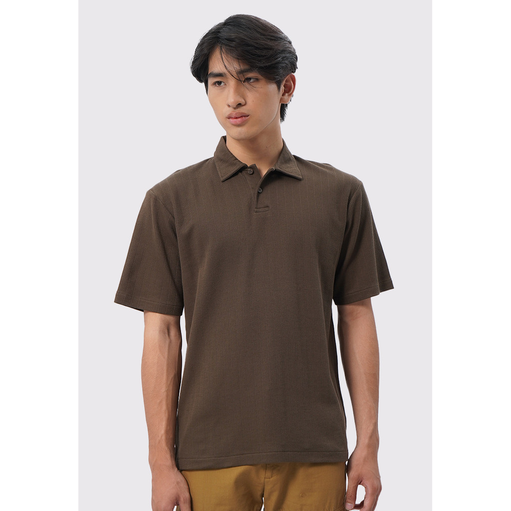 Jual Executive Short Sleeve Textured Polo Shirt Dark Brown | Shopee ...