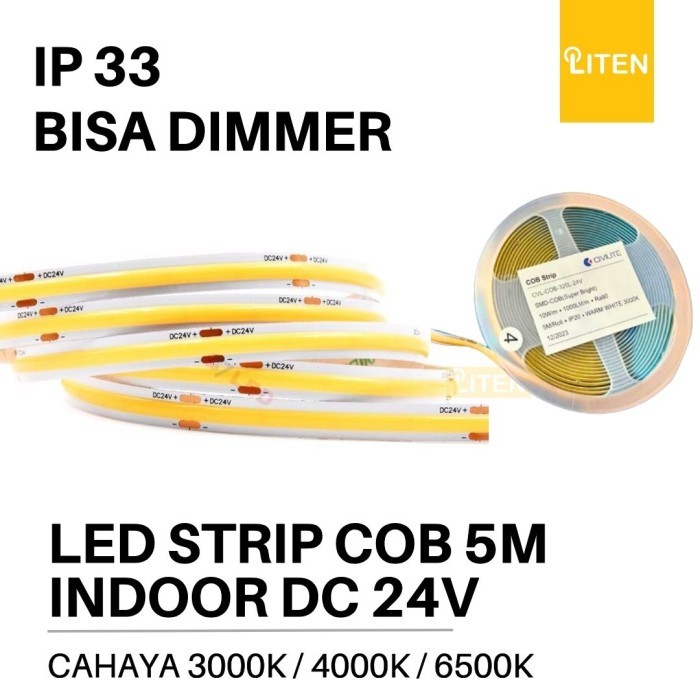 Jual LED Strip COB DIMMABLE Dotless 24V 5 Meter 5m 320 Led IP33 Indoor ...