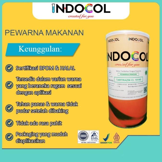 Jual Pewarna Makanan INDOCOL ORIGINAL TARTRAZINE CI.19140 KGS | Shopee ...