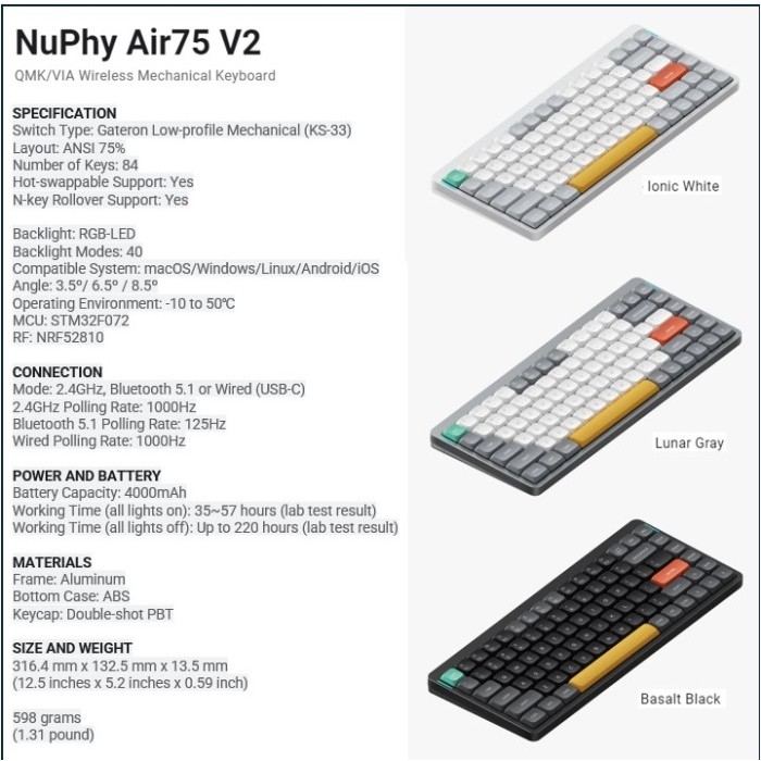 Jual NuPhy Air75 V2 Wireless Custom Mechanical Keyboard | Shopee Indonesia