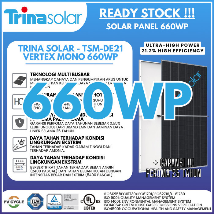 Jual Trina Solar Cell / Panel Surya 660WP Mono Tier 1 Bukan Jinko Longi ...