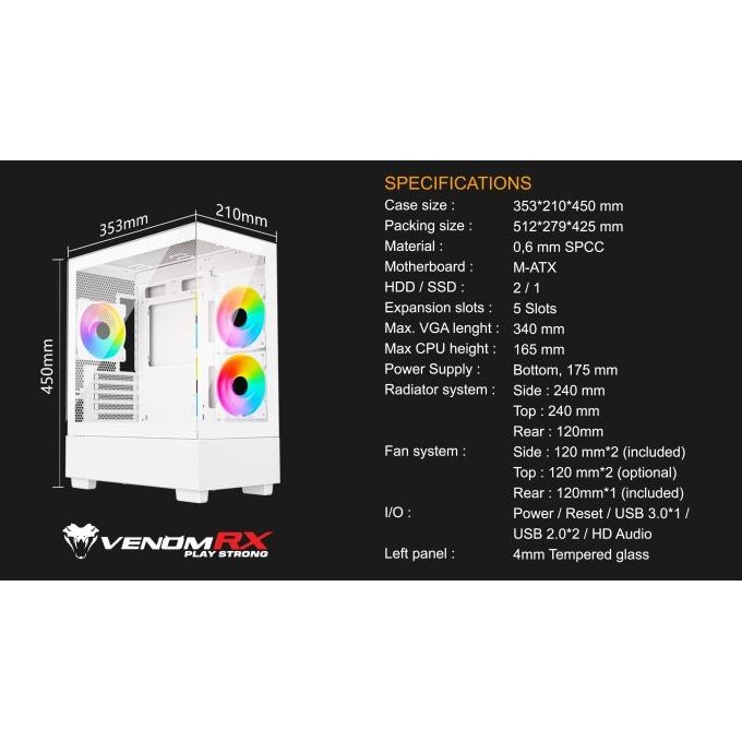 Jual Promo VenomRX Free Sky Gaming Case Inlcude 3 Fan ARGB MATX Casing ...