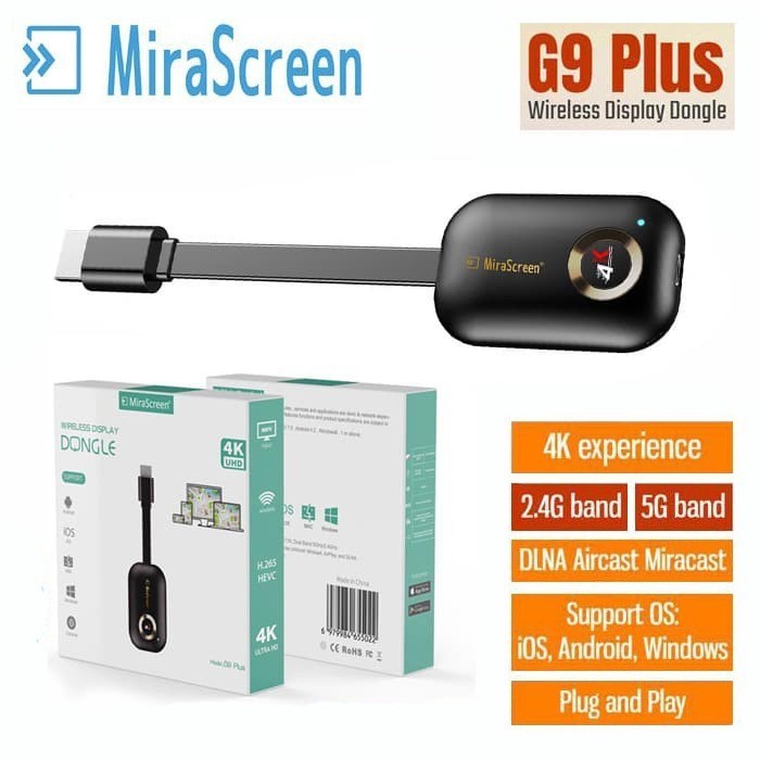 Jual Anycast Wireless Hdmi dongle 5G+2.4G MiraScreen G9 plus 4K Dual band | Shopee Indonesia