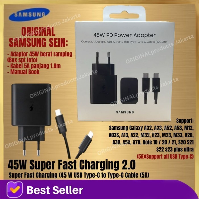 Jual Original Charger Samsung 45W Super Fast Charging 5A Note 20 Ultra ...