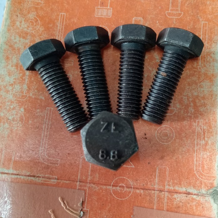 Jual BEBAS ONGKIR - baut baja 8.8 drat kiri M 12x35 pitch 1,75 ulir ...