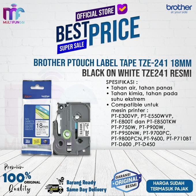 Jual Brother Ptouch Label Tape TZe-241 18mm Black on White TZe241 Resmi ...