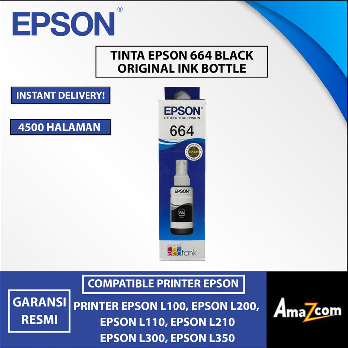 Jual Tinta Epson 664 Original Hitam L100/L110/L120/L200/L220/L310/L360 ...