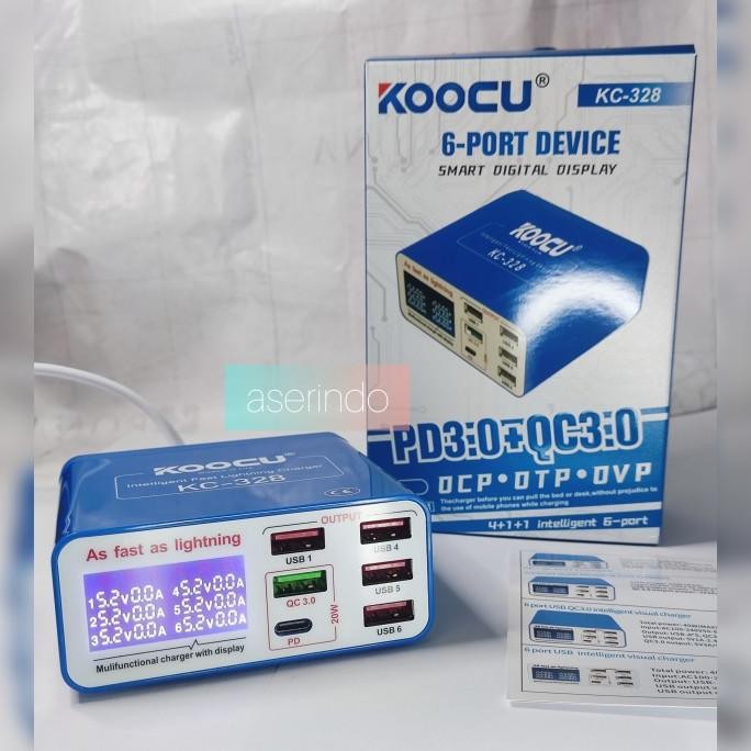 Jual Adaptor - USB CHARGER ADAPTOR FAST CHARGING KOOCU KC-328 40W 6 PORT PD3.0+QC3.0 | Shopee ...