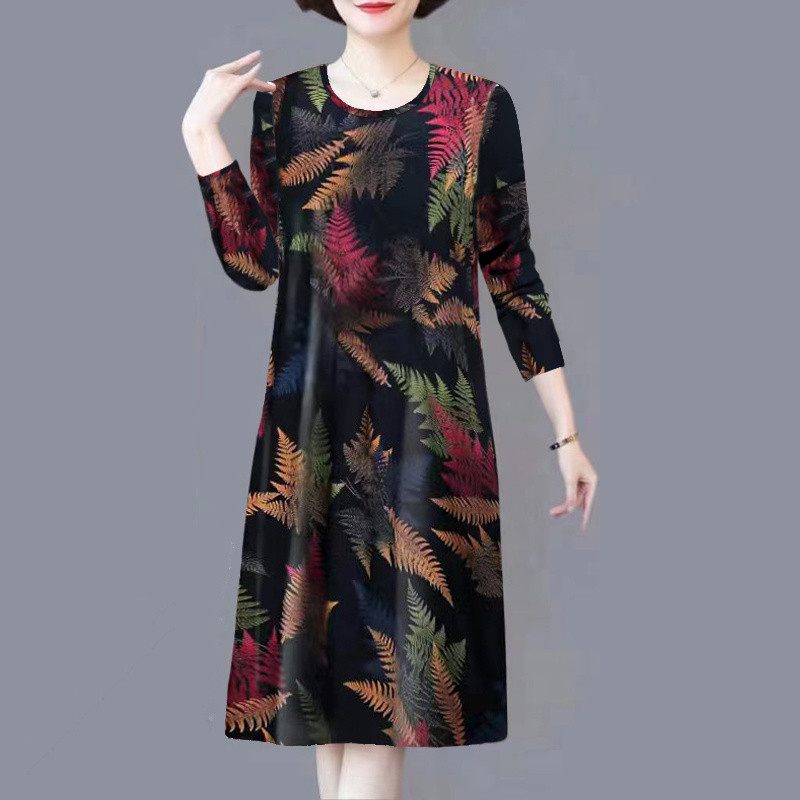 Jual Gaun Midi Paruh Baya dan Lansia, Rok Midi Lengan Panjang Bercetak ...