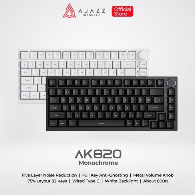 Jual Keyboard - Ajazz AK820 Monochrome 75% Mechanical Keyboard Wired ...