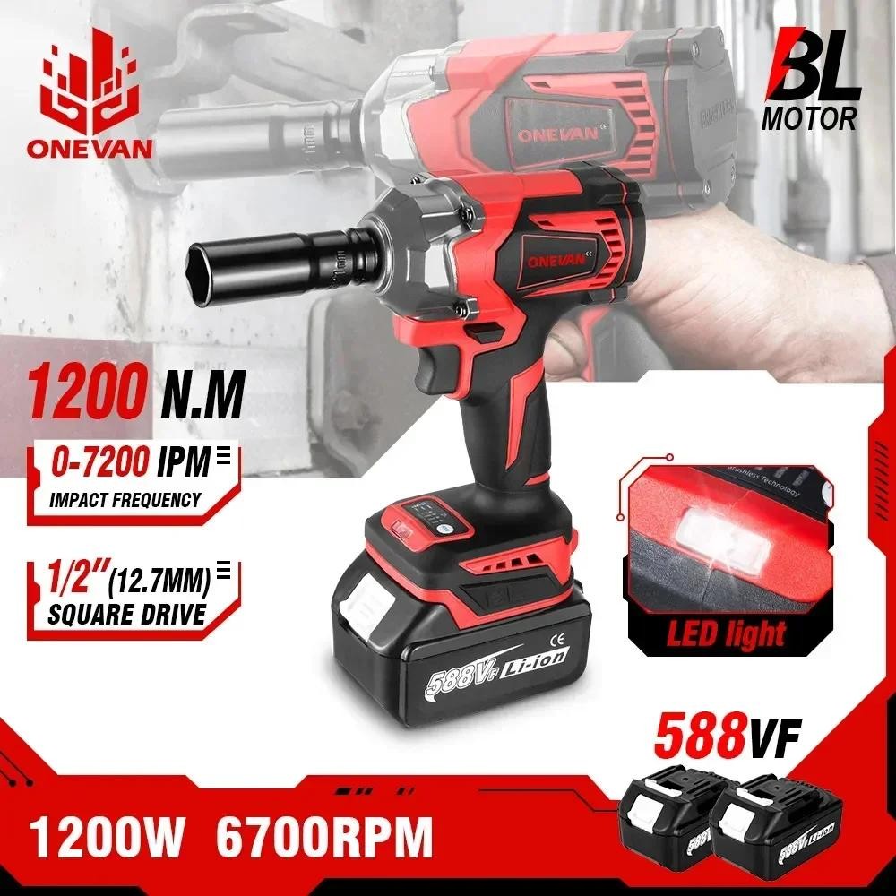Jual ONEVAN 1200 N.M Powerful Torque Brushless Electric Impact Wrench 1 ...