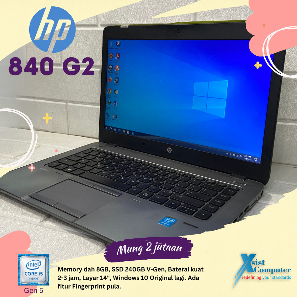 Jual Laptop HP Core i5 5300 8GB/SSD 240GB W10 Original elitebook 840 G2 ...