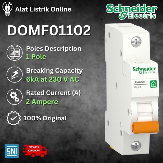 Jual DOMAE MCB 2A 2 A 2 AMPERE 4A 4 A 4 AMPERE 1P 1 POLE 1P 1 P 1 PHASE SCHNEIDER 6000A 6kA ...
