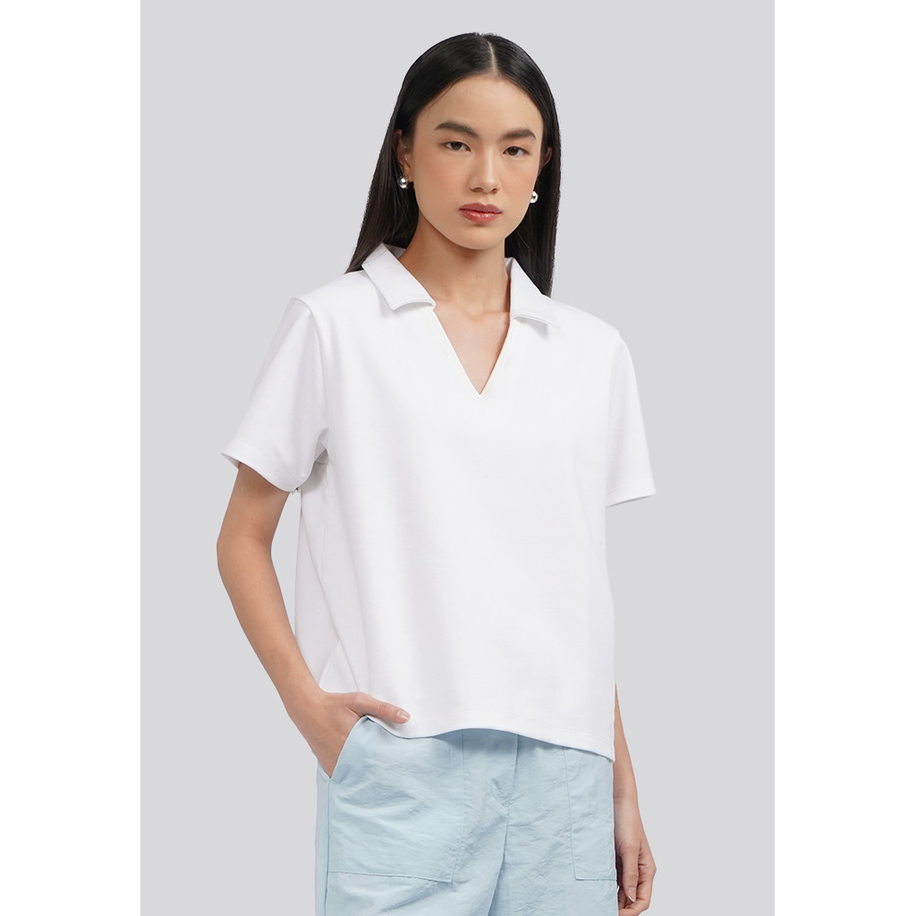Jual Executive V-Neck Short Sleeve Polo Shirt Off White | Shopee Indonesia