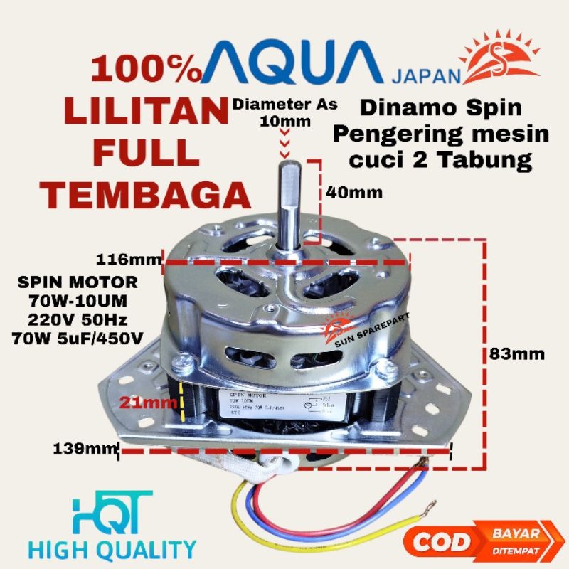 Jual Dinamo spin pengering mesin cuci Aqua 2 tabung lilitan full tembaga high quality spin motor ...