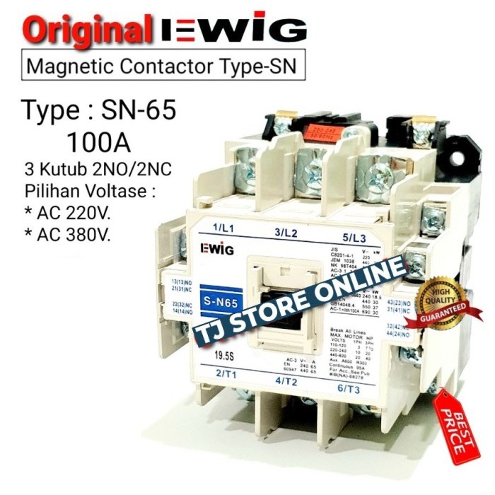 Jual Magnetic Contactor Sn-65 Kontaktor Magnet 100A Ac 110V 220V 380V ...