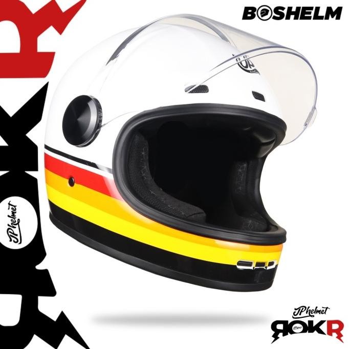 Jual Helm Retro JP ROKR MOTIF 01 BROKEN WHITE Helm Full Face SNI LAT ...