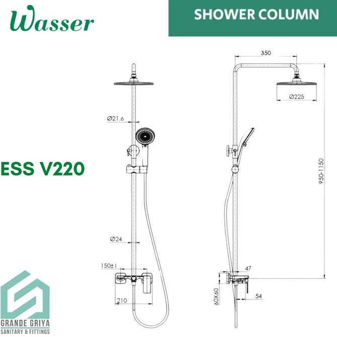Jual Wasser Shower Mixer System with Fixed Spout Shower Set Tiang ESS ...