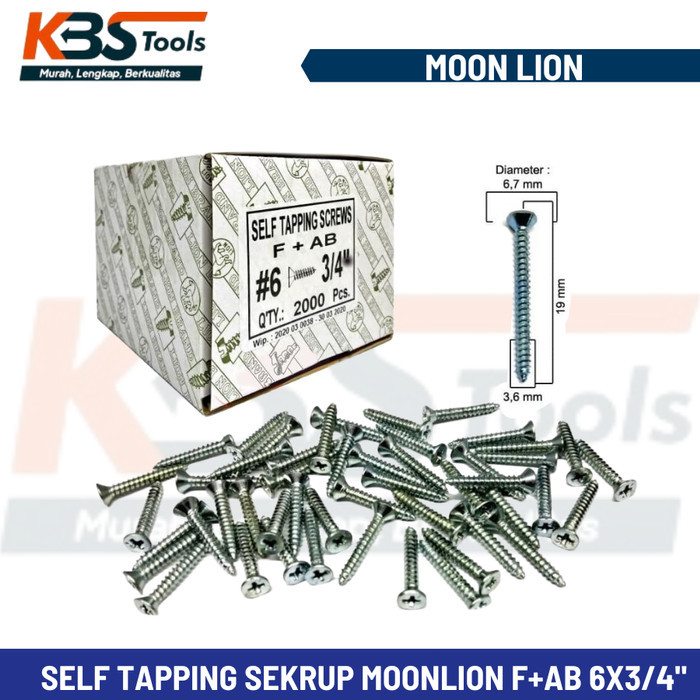 Jual "\"\"\"\] [1 Box] FAB Sekrup Tapping 6 x 3/4" MOONLION - Skrup 2 ...