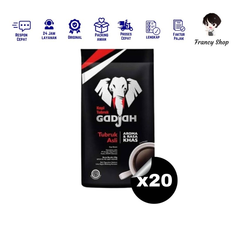 Jual Paket Murah Kopi Tubruk Gadjah Asli Pouch 138 gr x20 Pcs | Shopee Indonesia