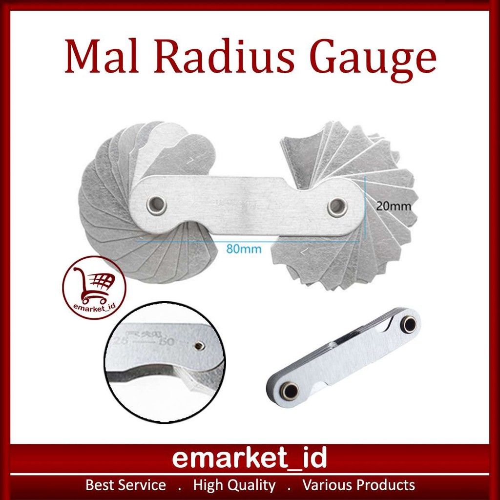 Jual EM Mal Radius Gauge R0.3-R52 AI62 / Alat Ukur Celah / Pengukur ...