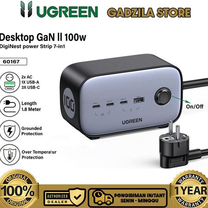 Jual ugreen adaptor kepala charger desktop diginest power strip 7in1 ...