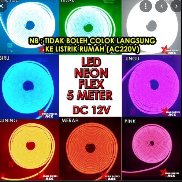 Jual Lampu Led Selang Neon Flex Strip Flexible 5M 5 Meter Fleksibel 12V Dc Murah | Shopee Indonesia