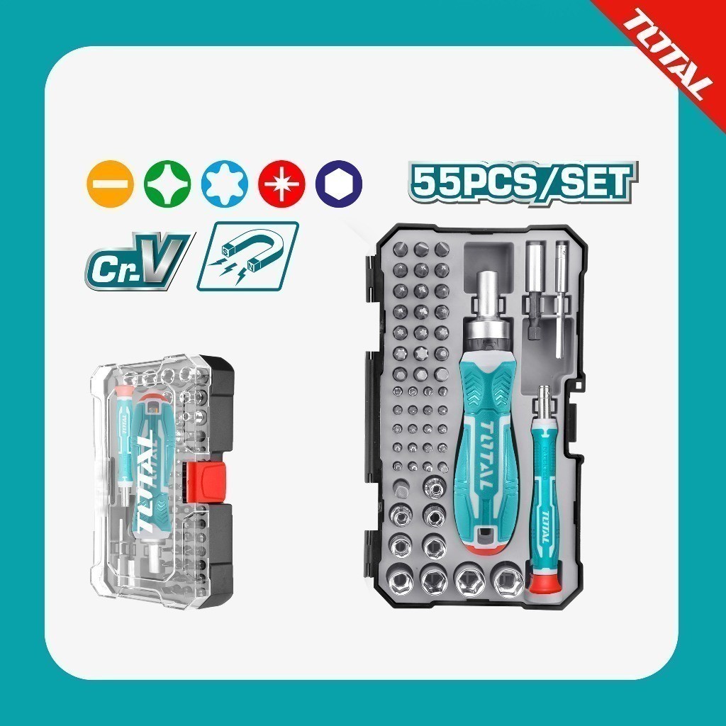 Jual TOTAL 55 Pcs Set Mata Obeng / Screwdriver Bits Set TACSD30556 ...