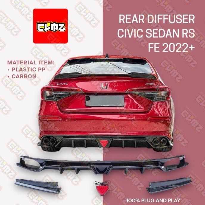 Jual Rear Diffuser Civic Sedan Rs Fe - For Basic Bumper - Carbon - 2022 ...