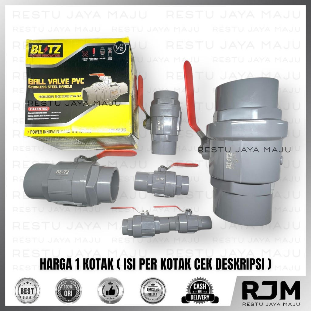 Jual [1 box] BLITZ Ball valve stop kran air PVC gagang stainless steel 2 - 4 inch keran air rj ...