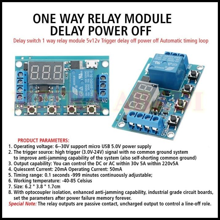 Jual One Way Relay Module Delay Power Off / Modul Relai Pemutus Arus 1 Arah | Shopee Indonesia