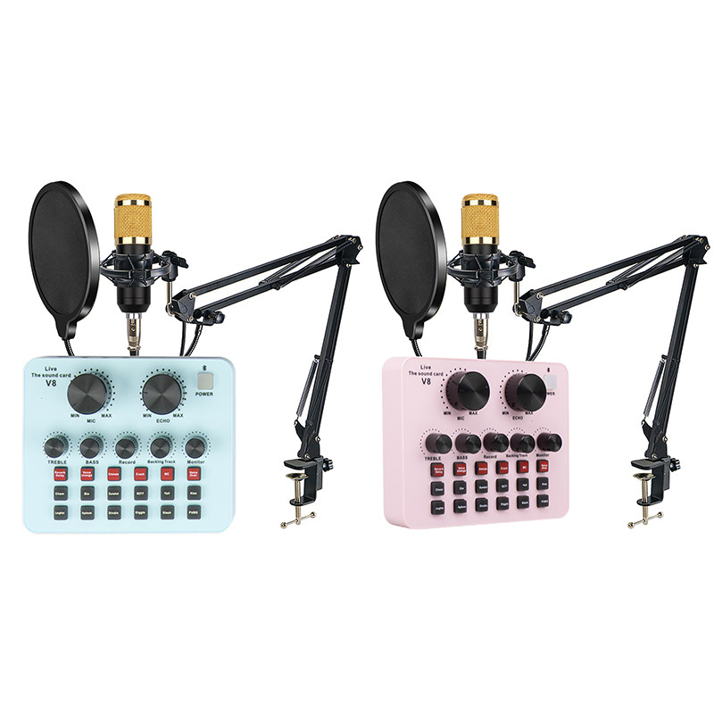 Jual HOT-Condenser Microphone Set With V8 Live Sound Card | Shopee ...
