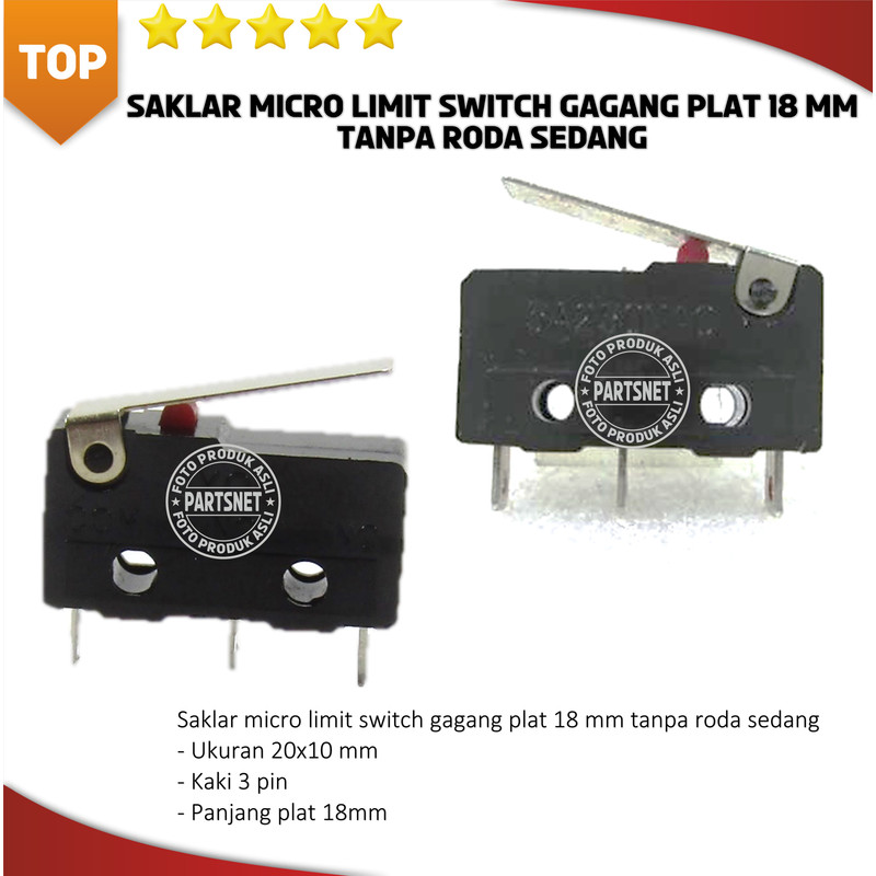 Jual Saklar micro limit switch gagang plat 18 mm tanpa roda sedang ...