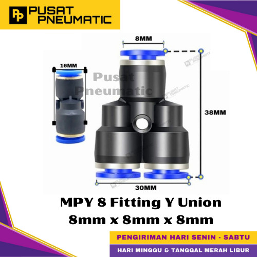 Jual MPY 8 One Touch Union Y Fitting Slip Lock Socket Push In Connector ...